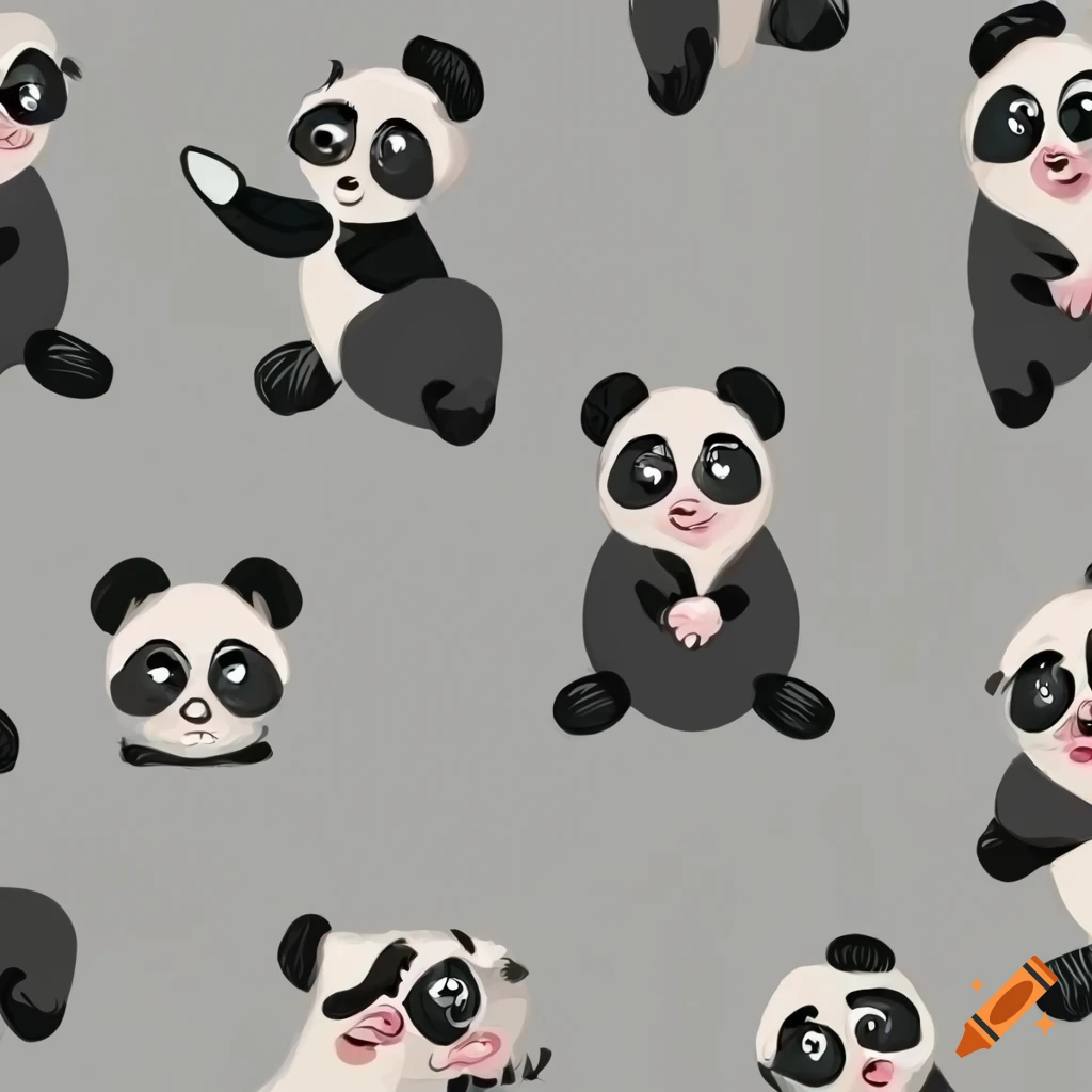 Cute grey pandas pattern background