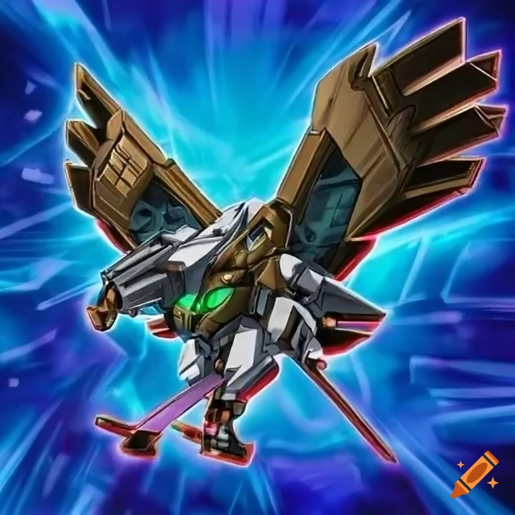 Mecha falcon yugioh card with big wings on Craiyon