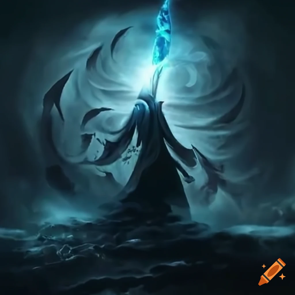 Sword falling from a grey spiral cloud