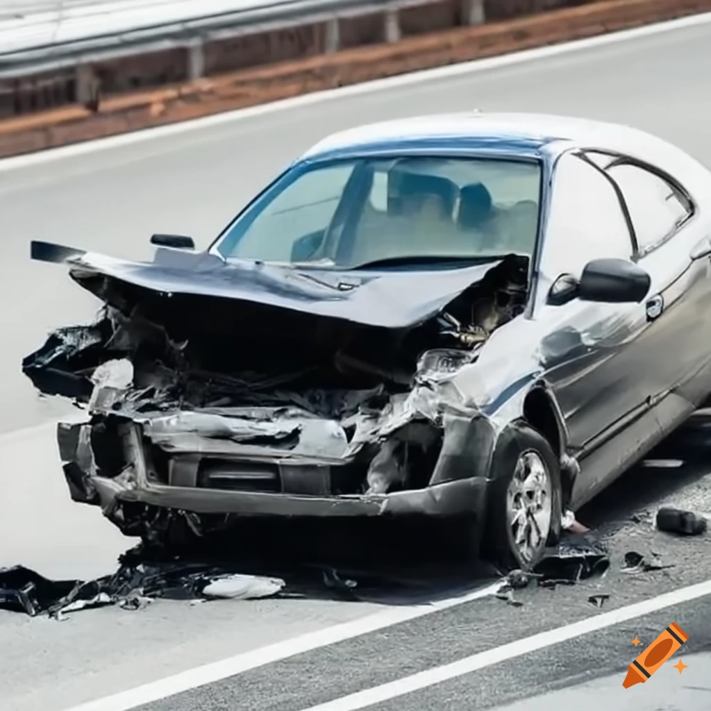 Image of a wrecked car on the expressway on Craiyon