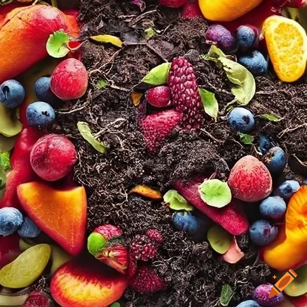 Vibrant mix of fruits in compost on Craiyon