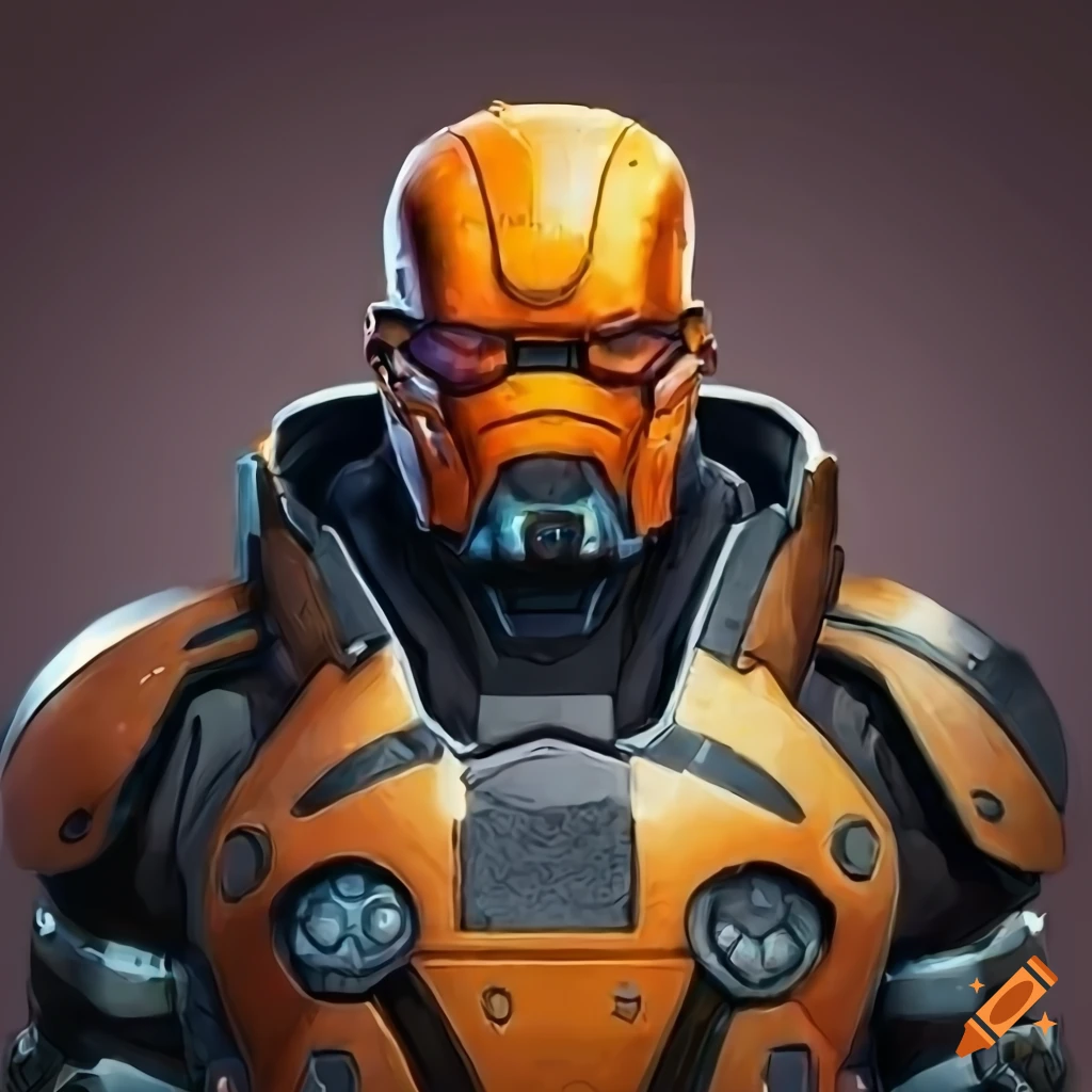 Photo portrait gordon freeman in futuristic armor helmet on Craiyon