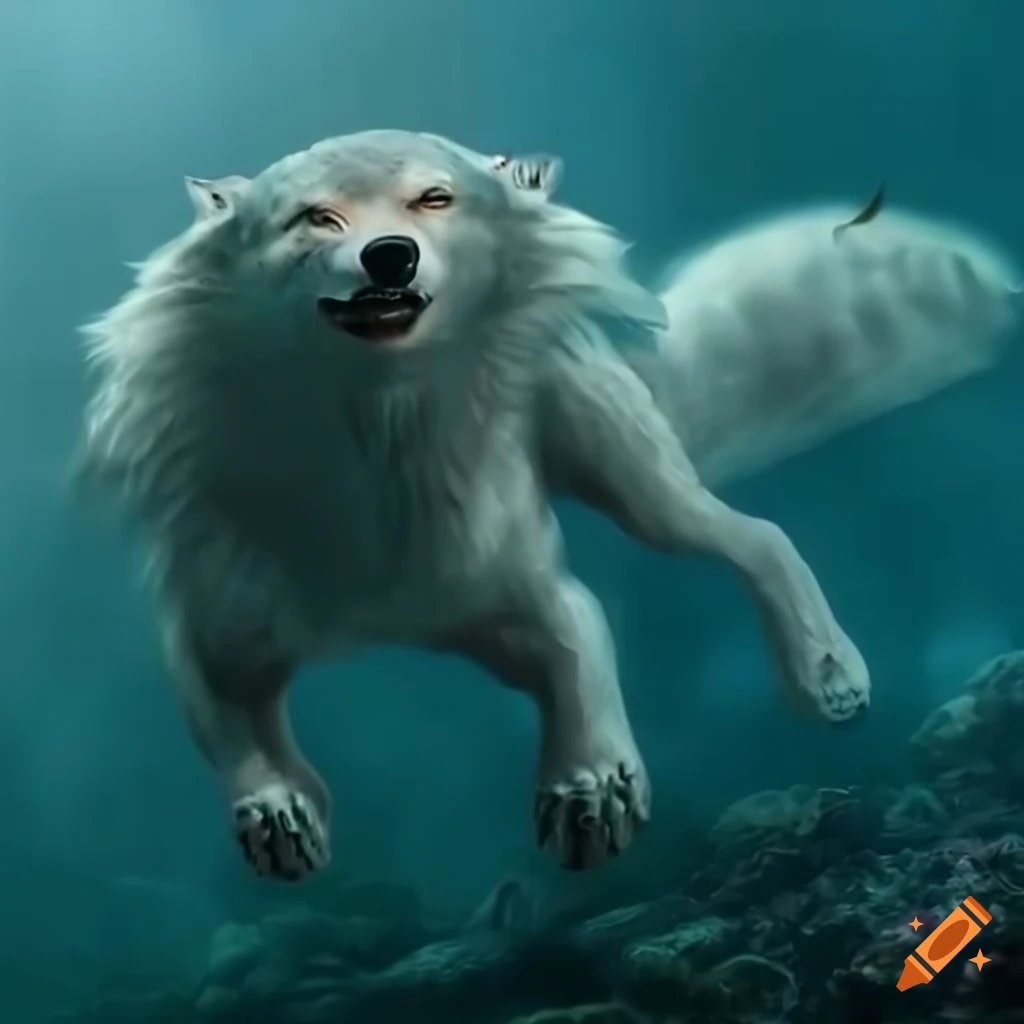 Hyper-realistic underwater wolf mythical creature artwork on Craiyon