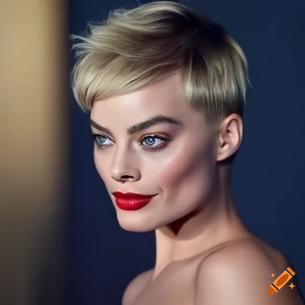 Margot Robbie with a short pixie haircut on Craiyon