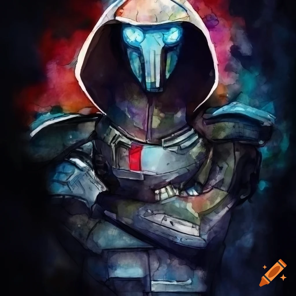 Watercolor portrait of a futuristic cobra commander