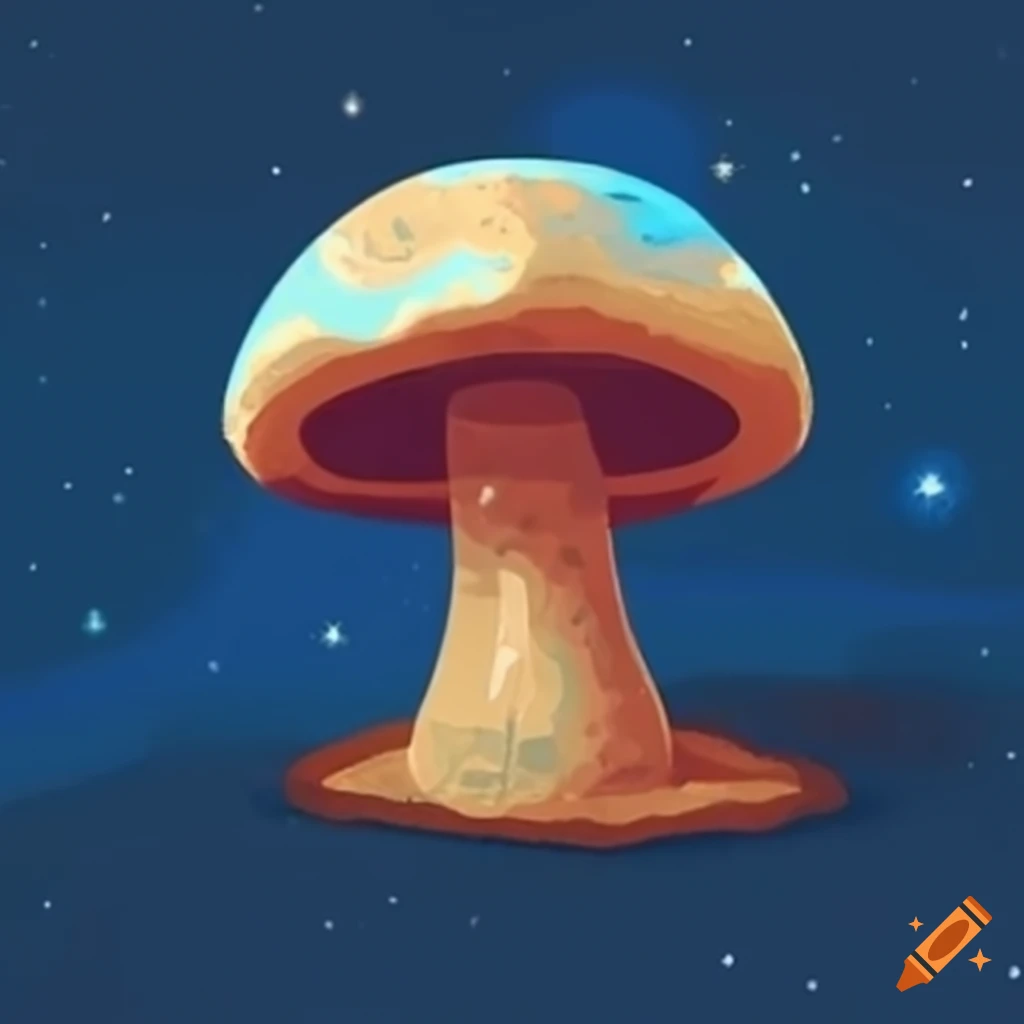 Mushroom character gazing at the night sky in incan art style on Craiyon