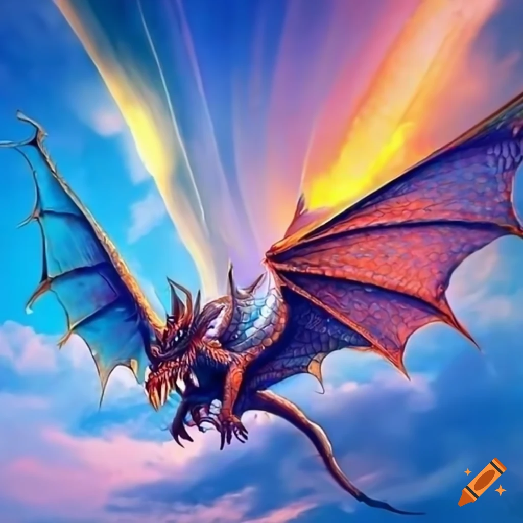 Mythical dragon soaring in the sky on Craiyon