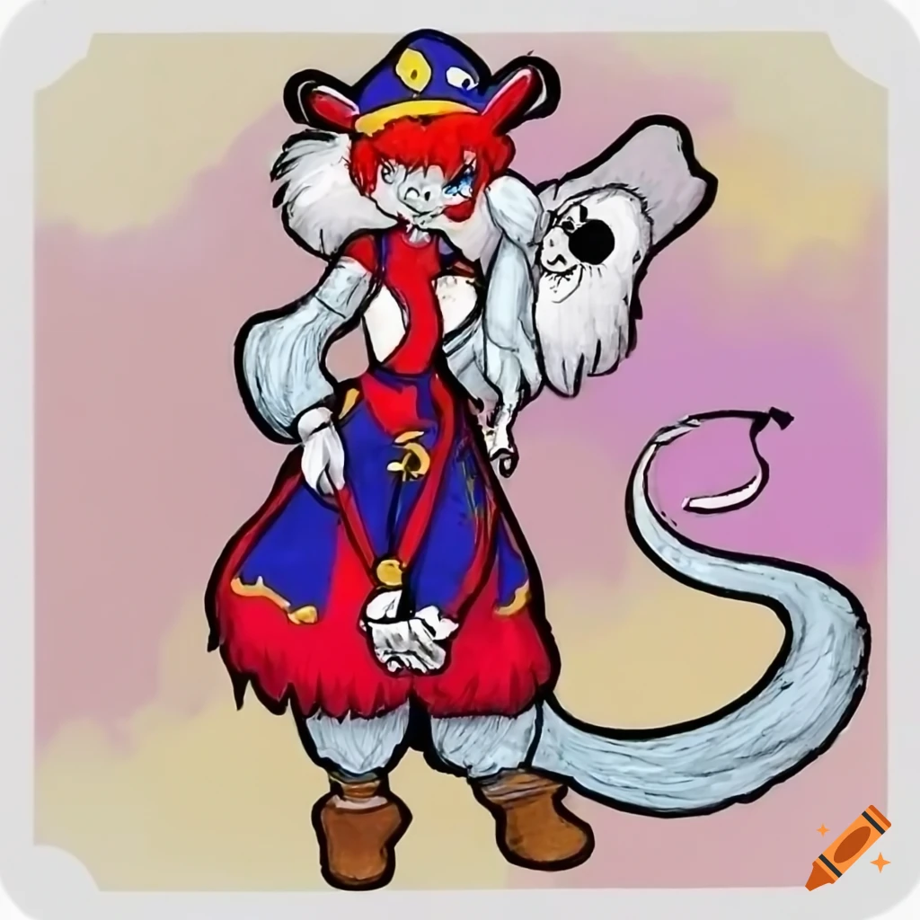 Anthro mouse pirate with white fur and red hair on Craiyon