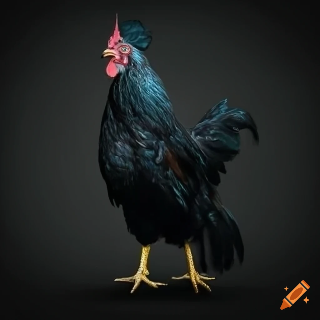 Black rooster with a drilling machine
