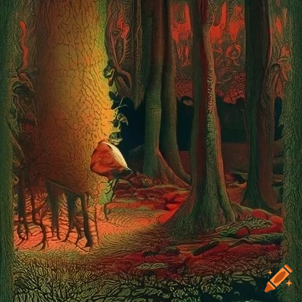 Serigraph artwork of a fantasy jungle landscape with native designs