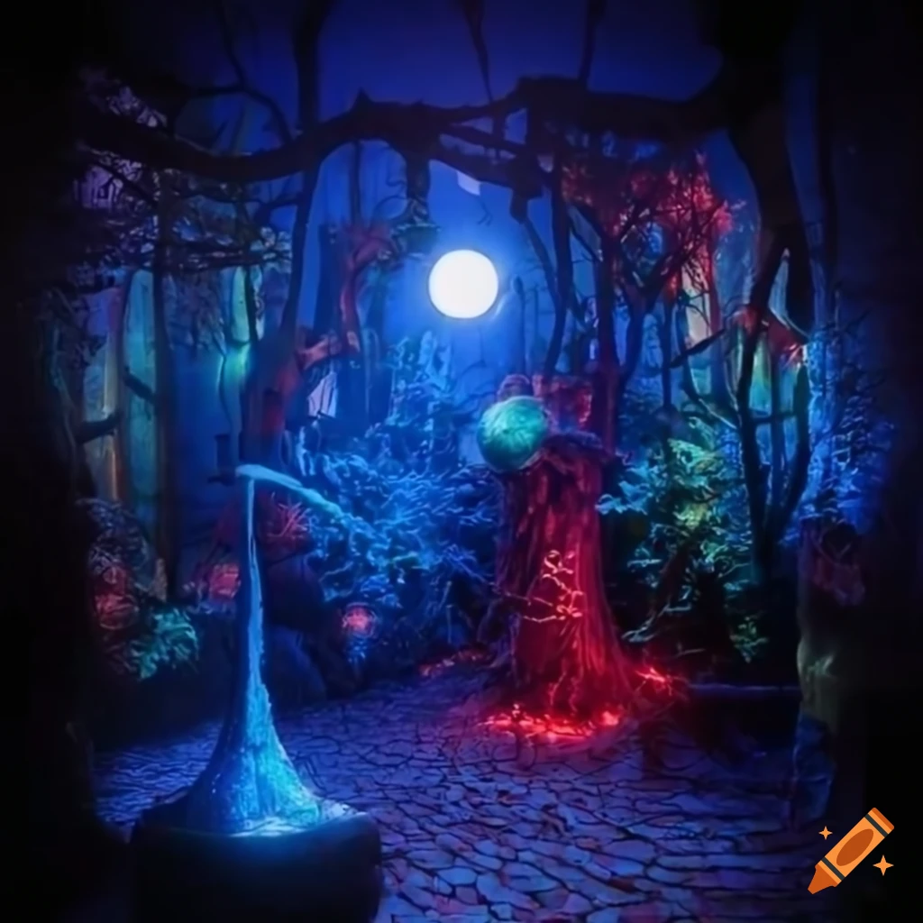 Neon-lit doctor who tv set with jungle theme on Craiyon