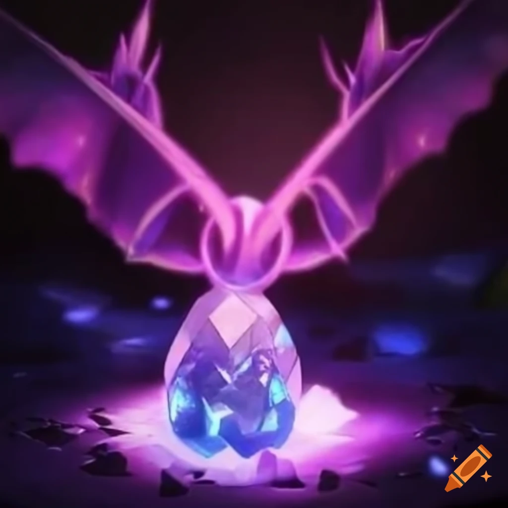 Mystical pokémon casting a spell with glowing crystals on Craiyon