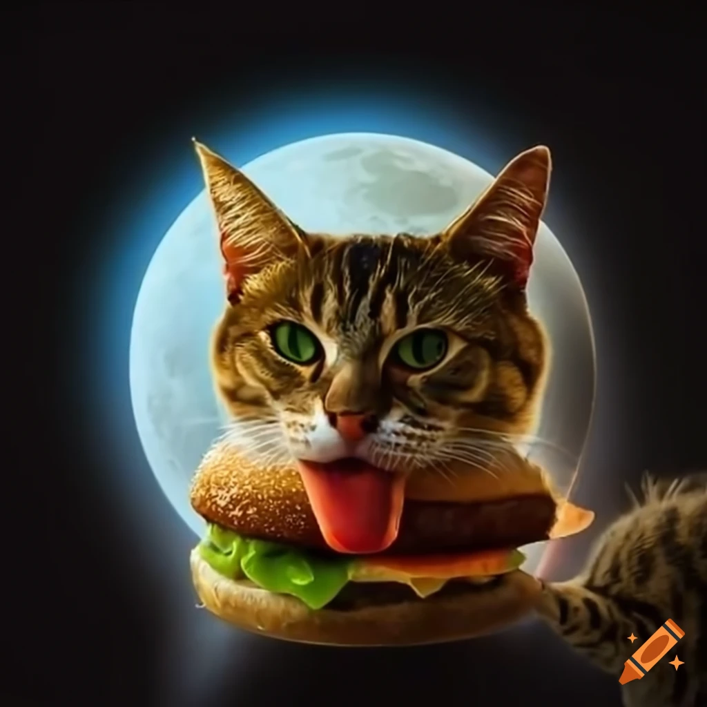 Cat eating a burger under the moonlight on Craiyon