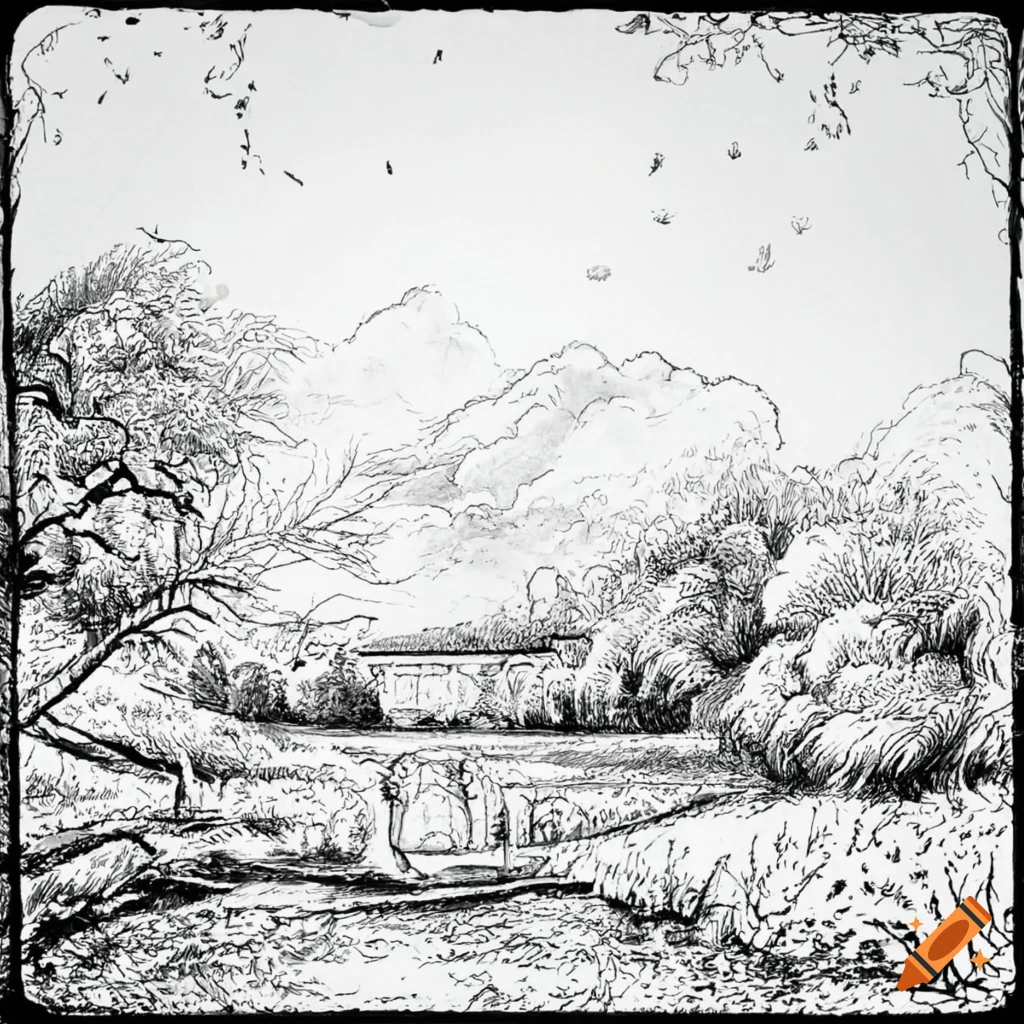 Gothic countryside landscape with cherry trees on Craiyon