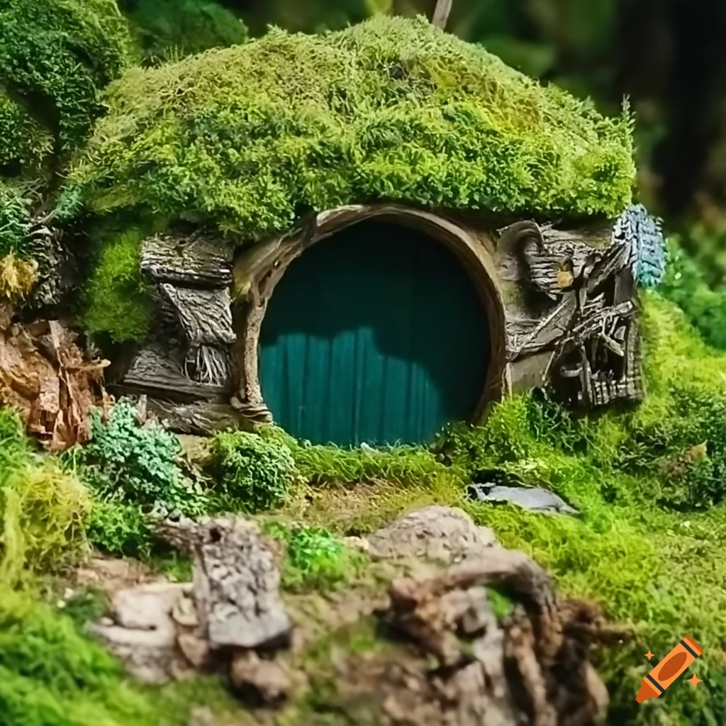 Mossy hobbit house in a stop motion scene on Craiyon