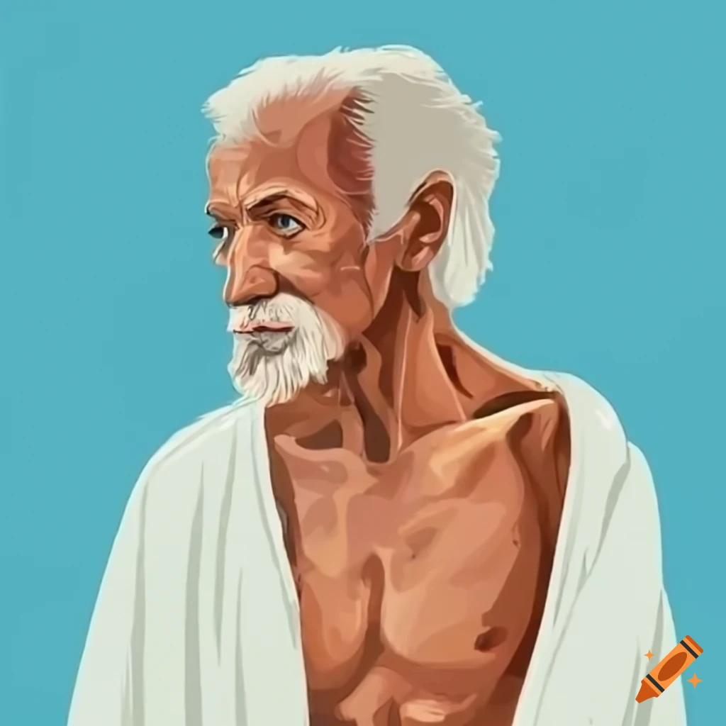 Portrait of a man in Greek ancient attire by the sea on Craiyon