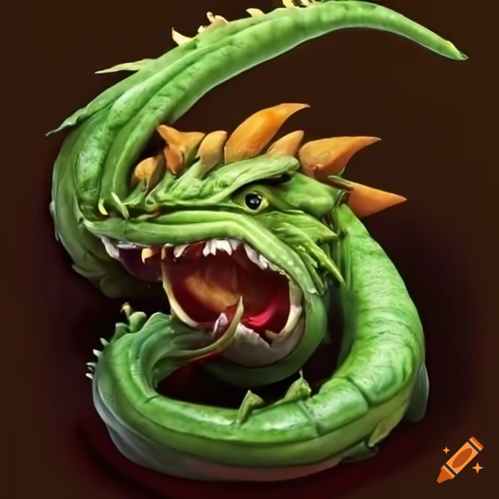 Hyper realistic chinese dragon carved from a green cucumber on Craiyon