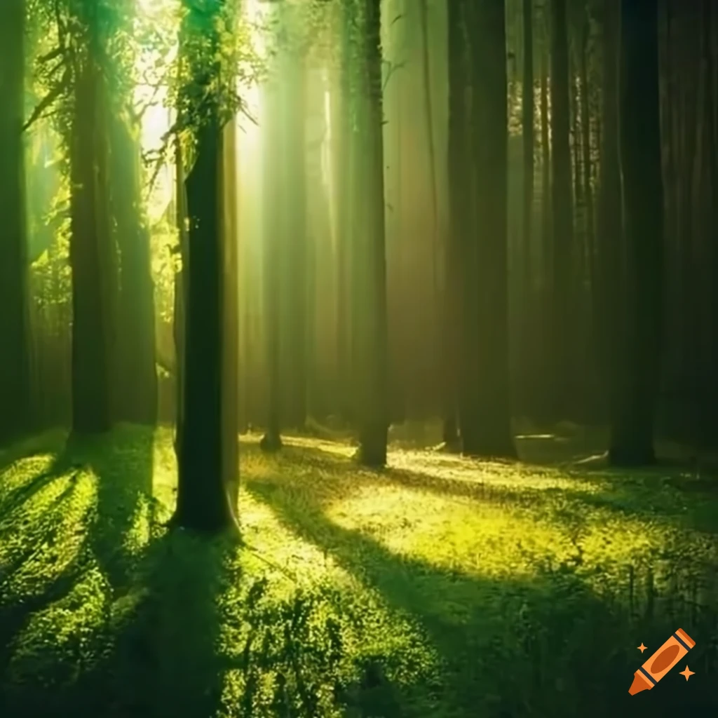 Sunlight shining through trees on Craiyon