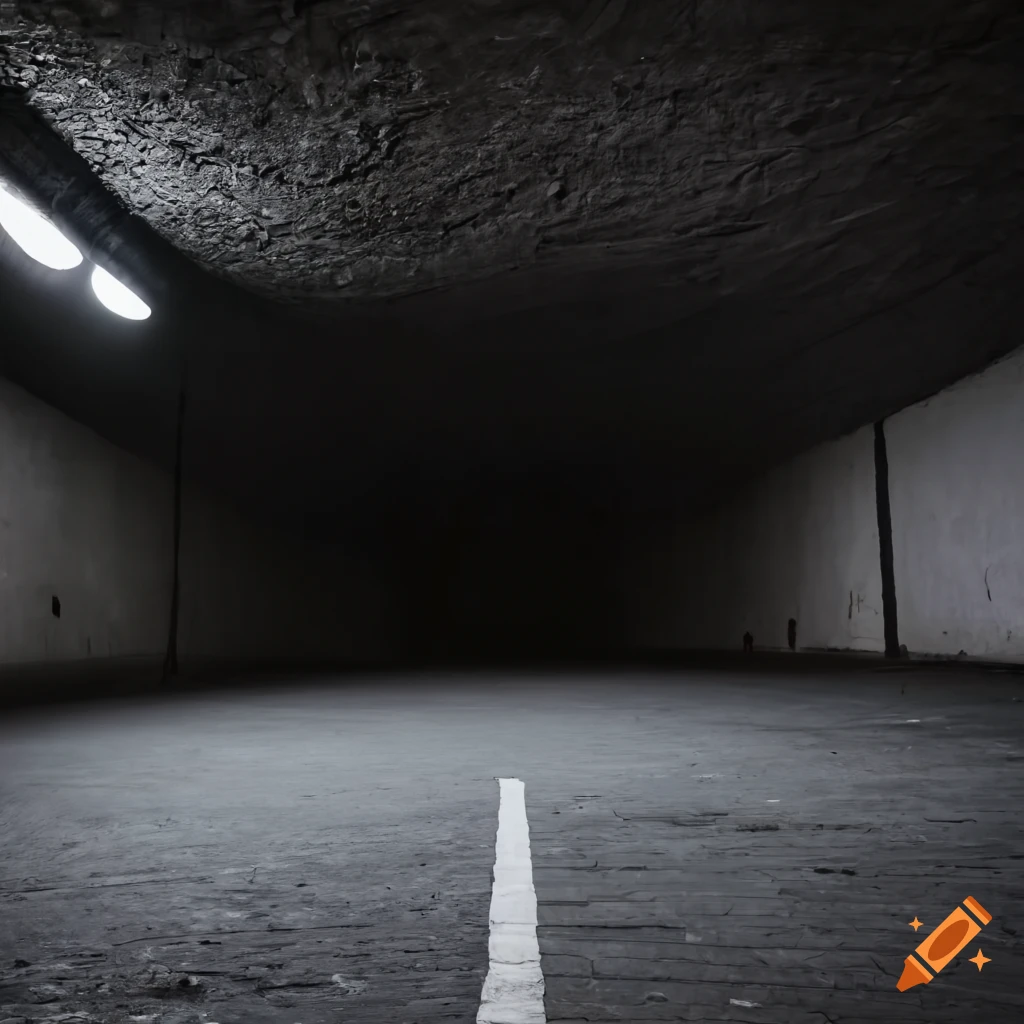 View of an empty underground cave with a parking lot