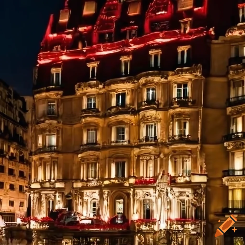 Exterior of le peninsula paris with red, white, and gold colors