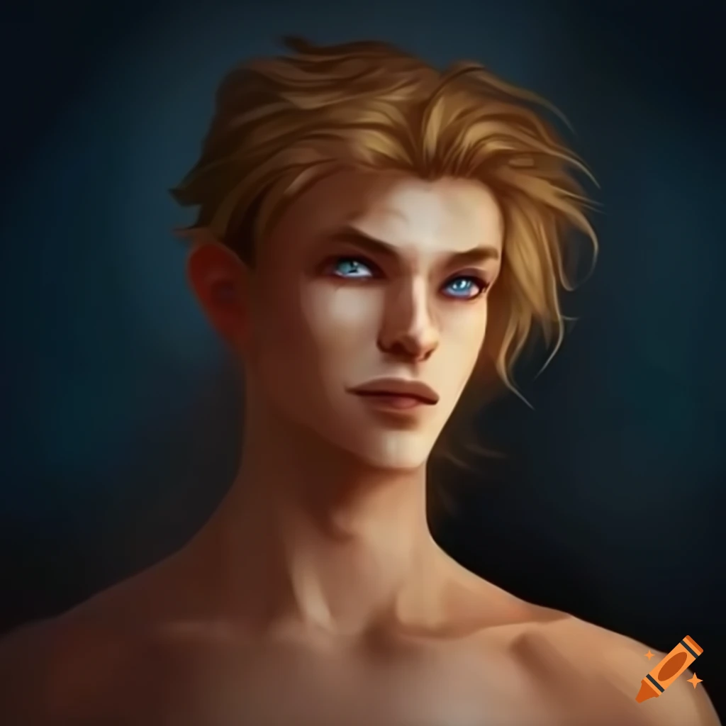 Charming fantasy character with light hair and blue eyes
