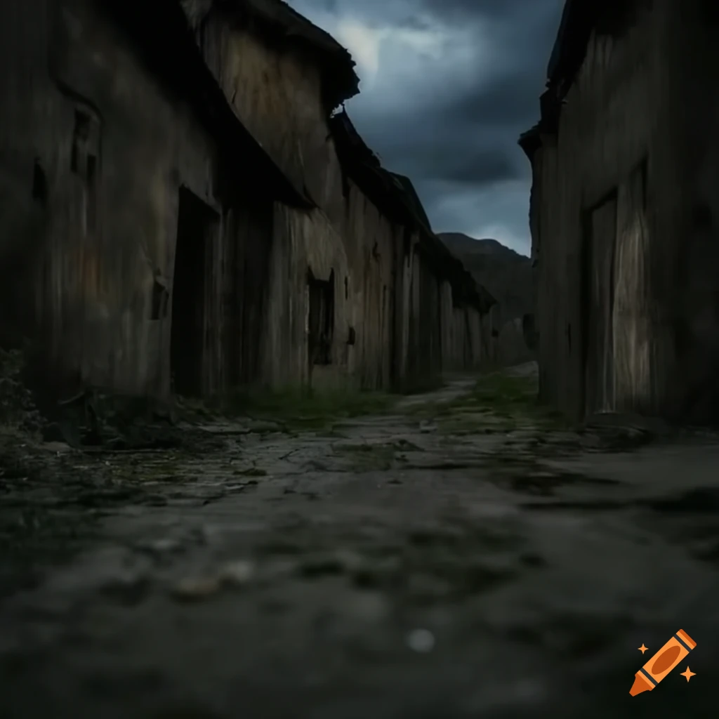 Deserted medieval village in a post-apocalyptic setting on Craiyon