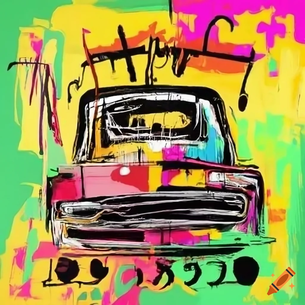 Basquiat-inspired car painting in vibrant colors