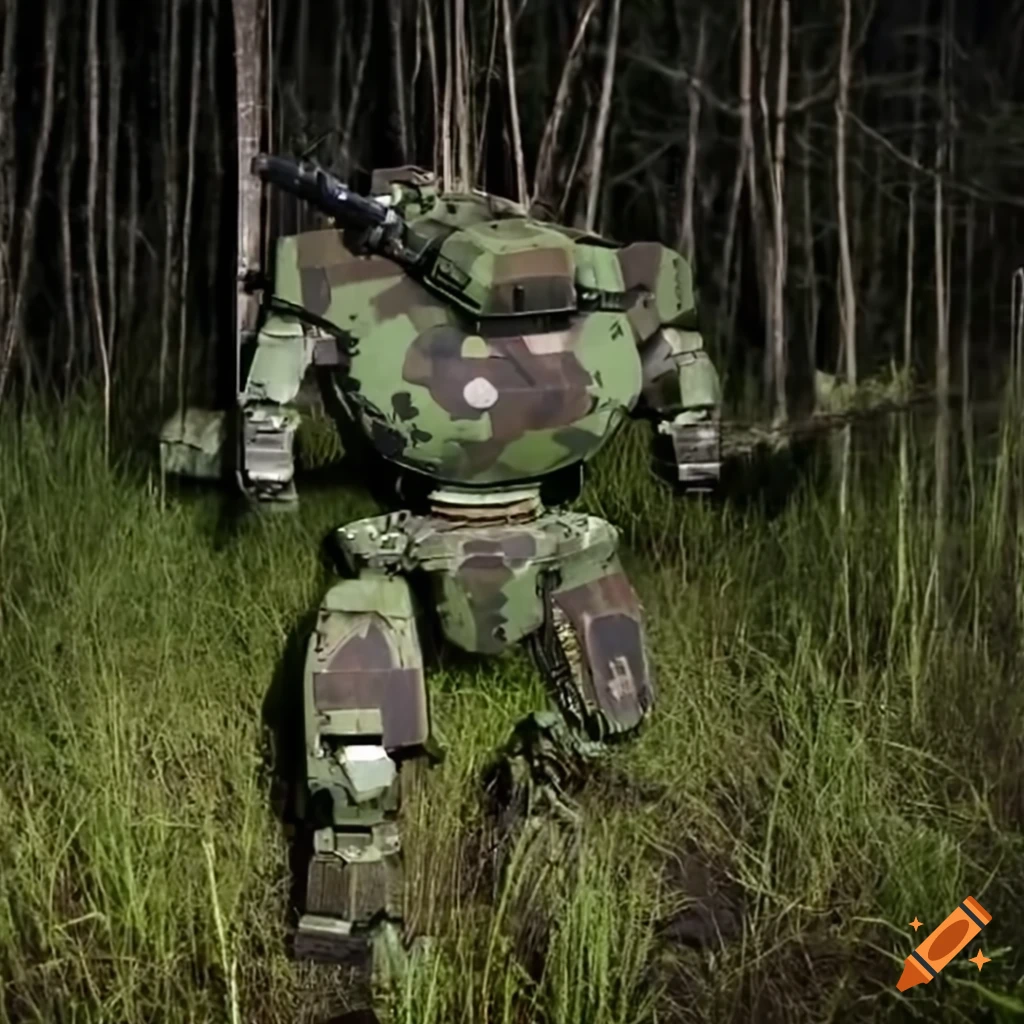 Image of a light armored mech in a swamp on Craiyon