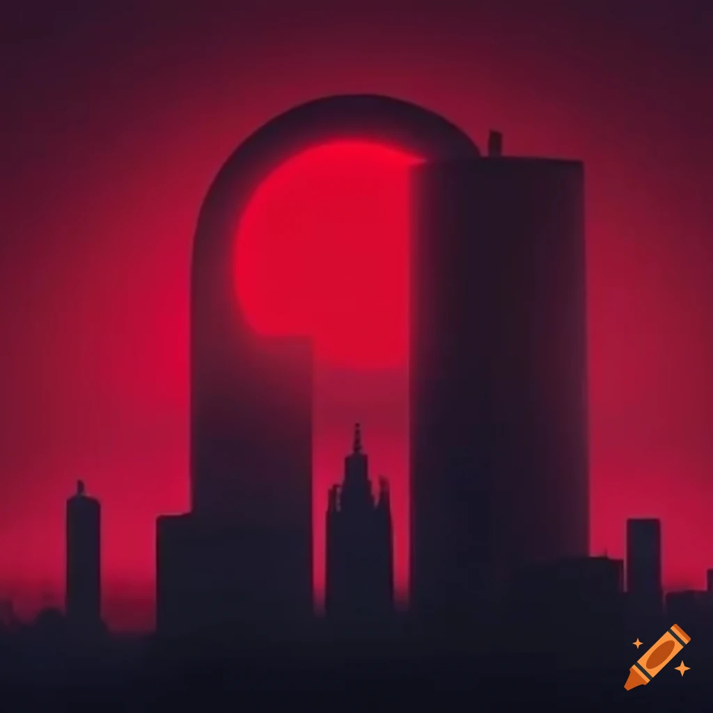 Ominous red light overlooking a dark city on Craiyon