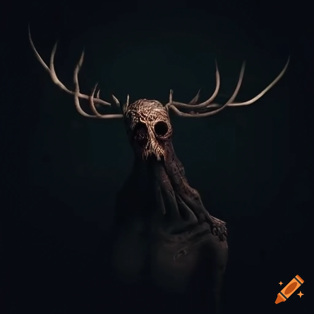 Wendigo overlooking eerie landscape on Craiyon