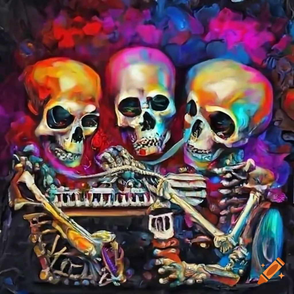 Skeleton playing the saxophone on Craiyon