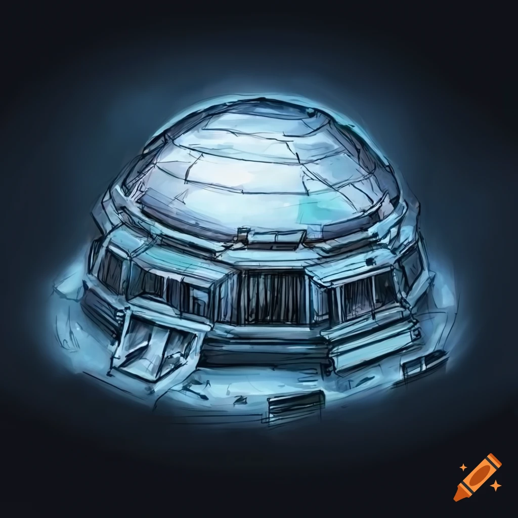 Futuristic superhero base dome building sketch on Craiyon