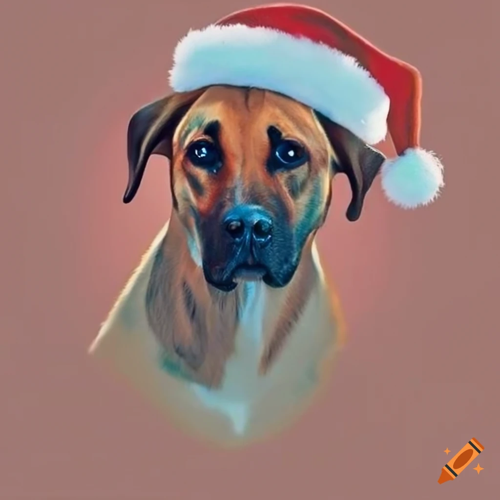 Cute black mouth cur wearing a santa hat