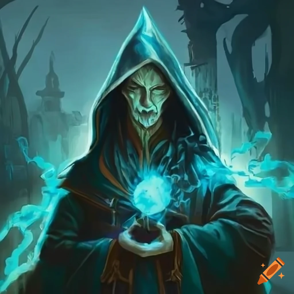 Illustration of a magic the gathering wizard on Craiyon