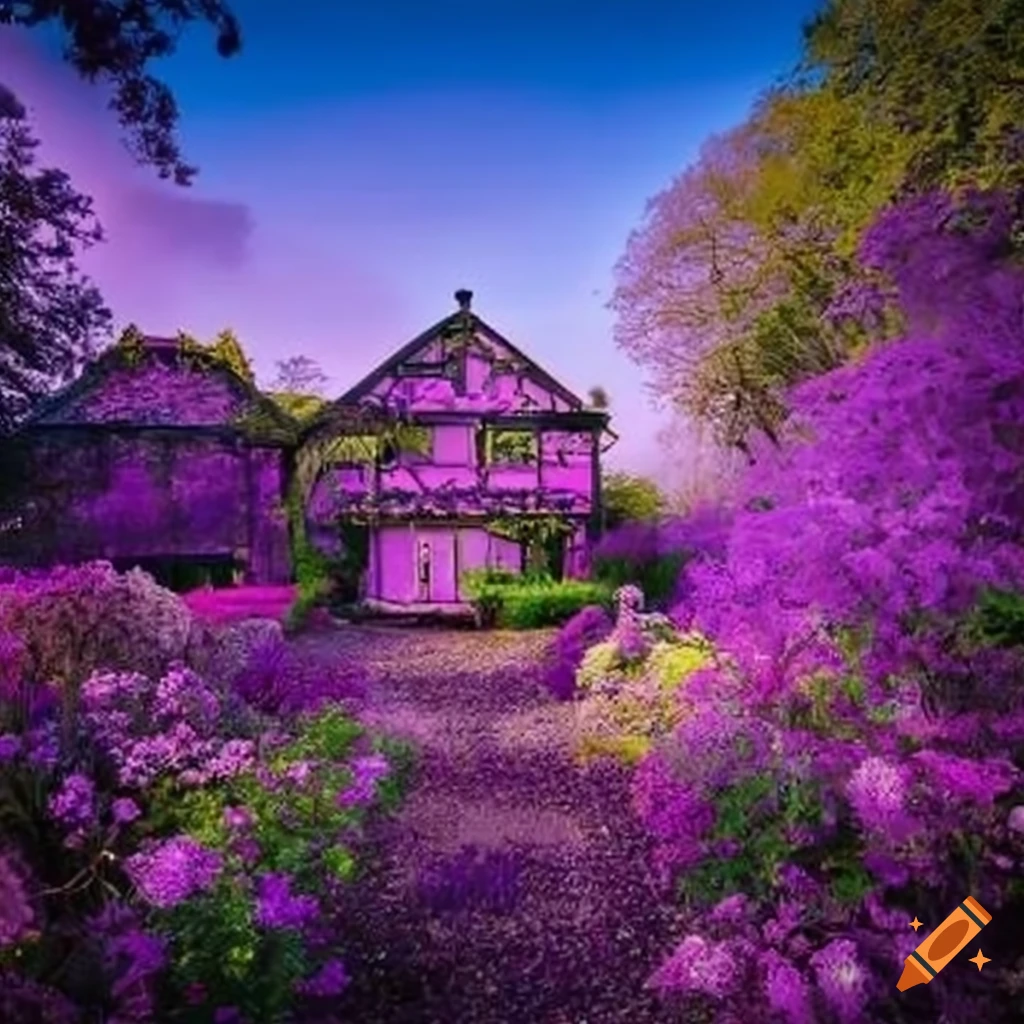 A garden with a purple sky on Craiyon