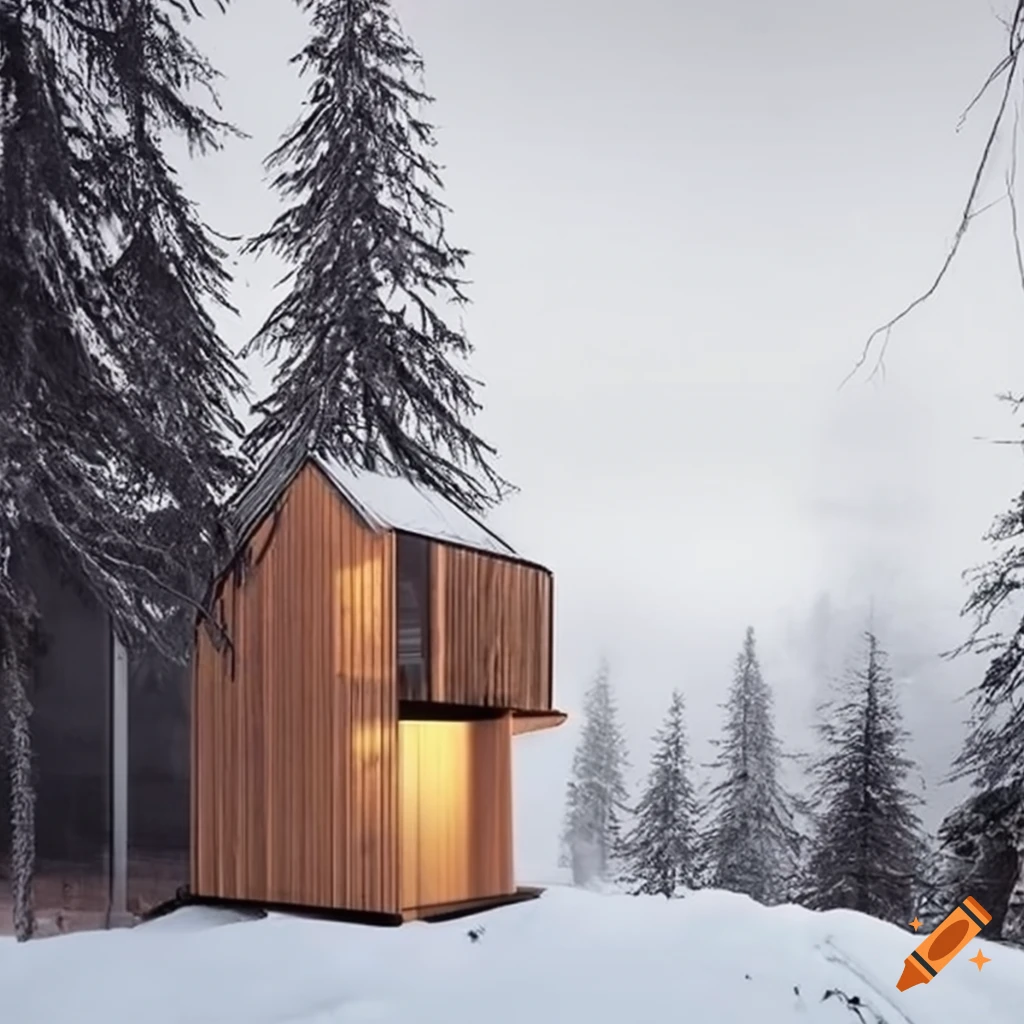 Minimalist alpine ski cabin on Craiyon