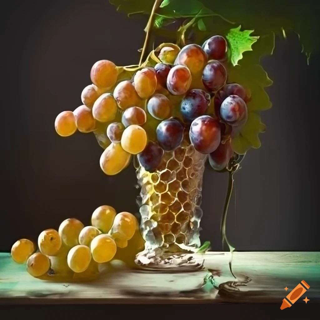 Monet still life painting of pink grapes with captivating lighting on ...