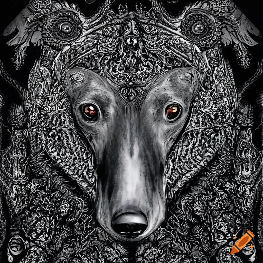 Intricate illustration of a gothic greyhound on Craiyon