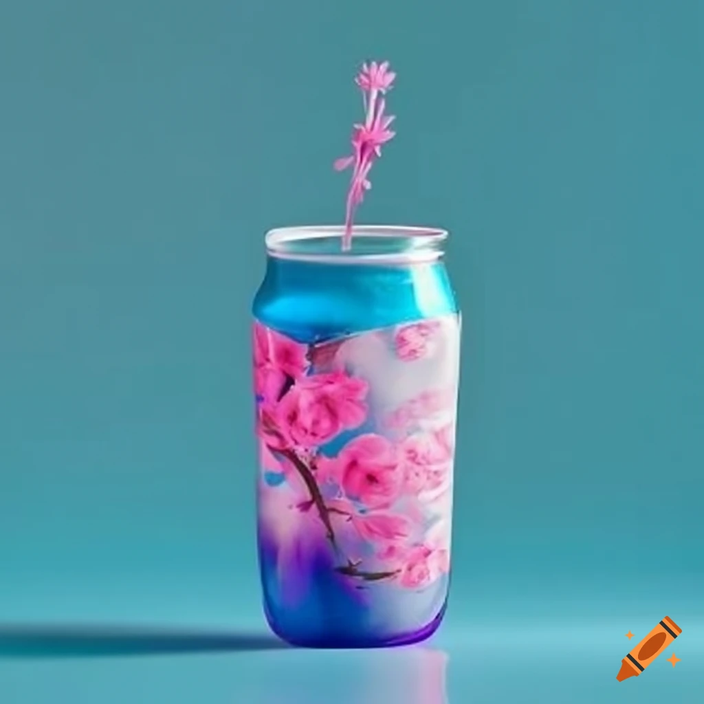 Blue and pink drink can with flower design