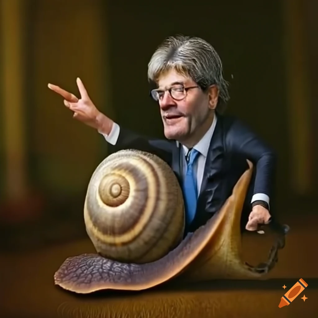 Gentiloni riding a snail artwork
