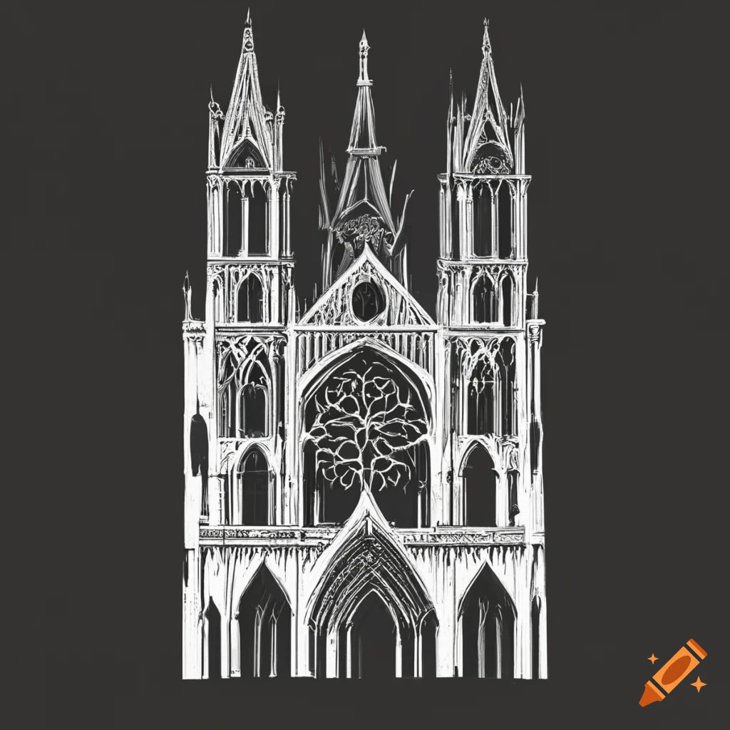 Minimal black and white vector art of a gothic cathedral on Craiyon