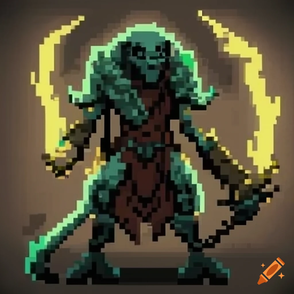 Pixel art of a menacing kobold lich on Craiyon
