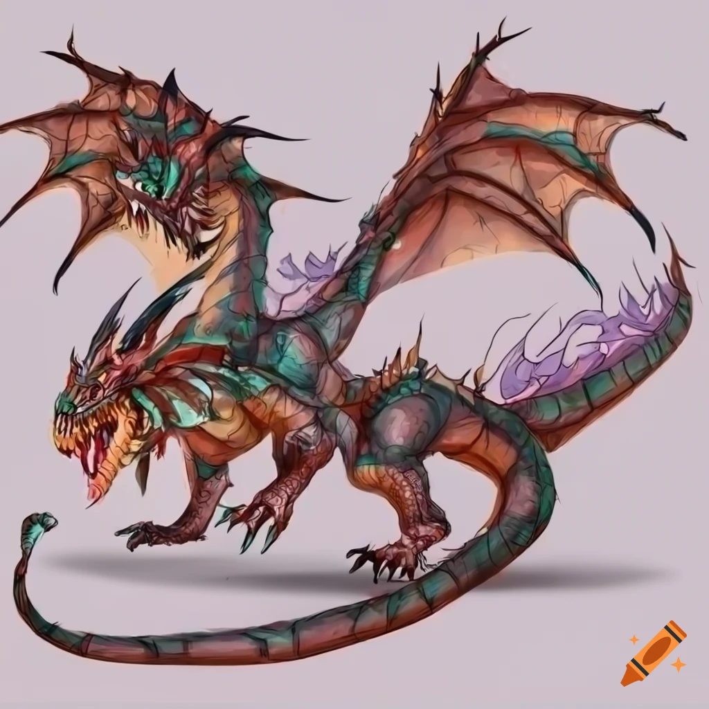 Detailed side view illustration of a dragon with wings on Craiyon