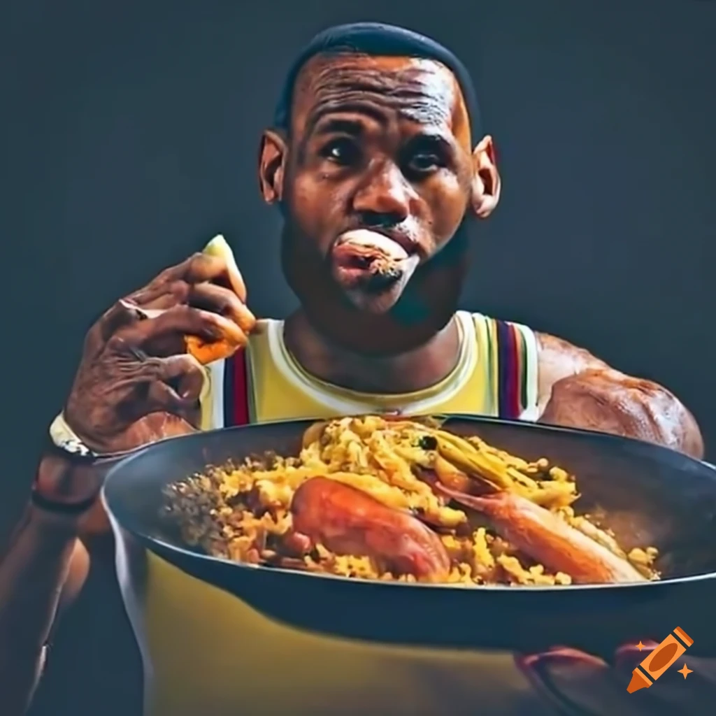 Lebron james eating paella on Craiyon