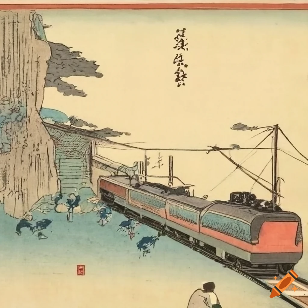 Ukiyo-e artwork of a japanese train on Craiyon