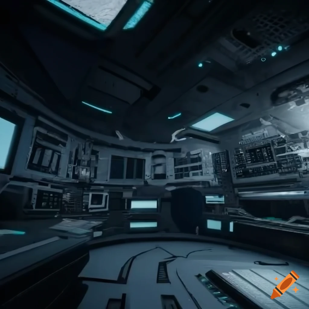 Inside view of a spaceship control room on Craiyon