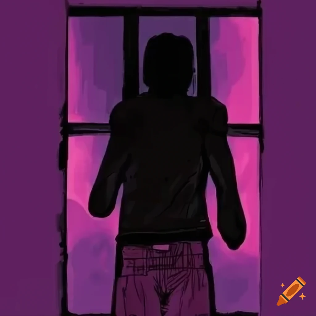 Comic-style illustration of a scared man stuck to a wall on Craiyon