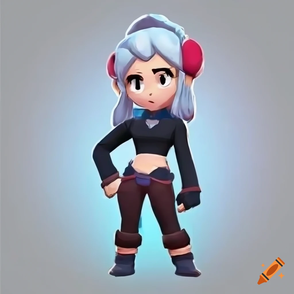 Full body illustration of a girl with white hair and black jacket on ...