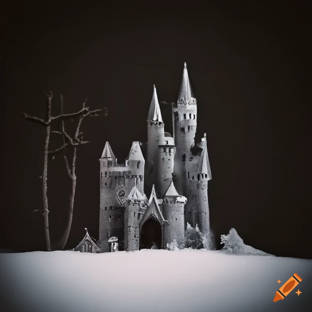 Snowy gothic castle made of clay on Craiyon