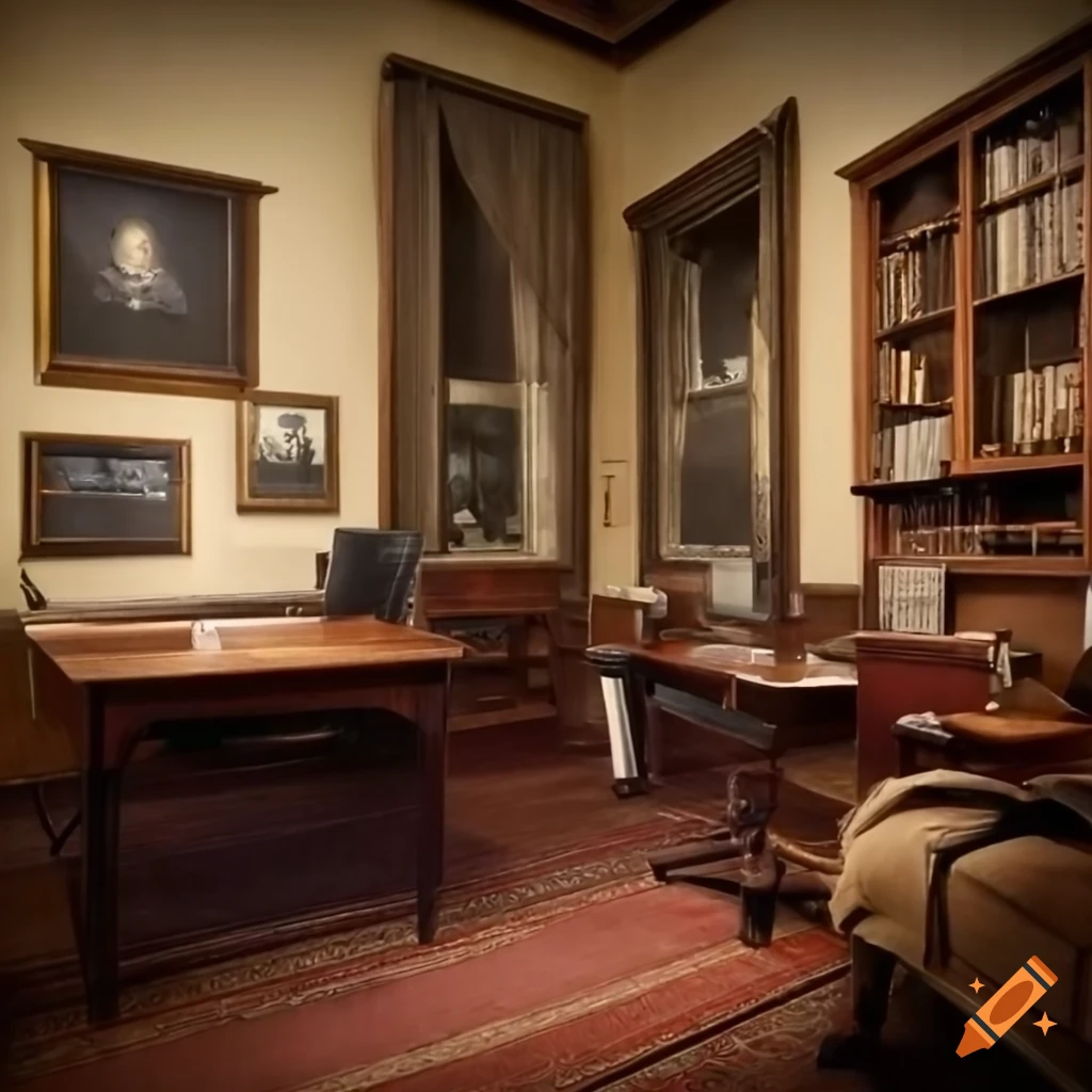 Office space with antique desks on Craiyon
